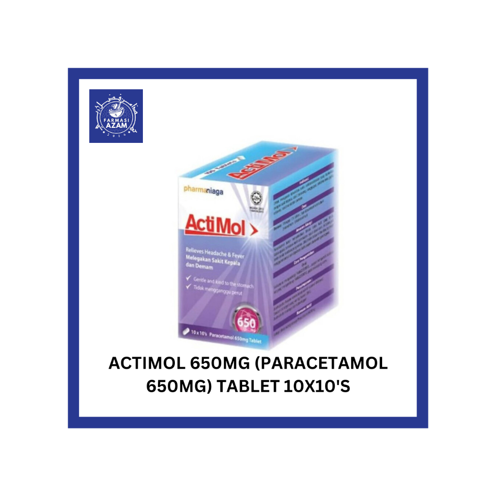 ACTIMOL (PARACETAMOL 650MG) TABLETS 10X10'S (EXP : 01/2026) | Shopee ...