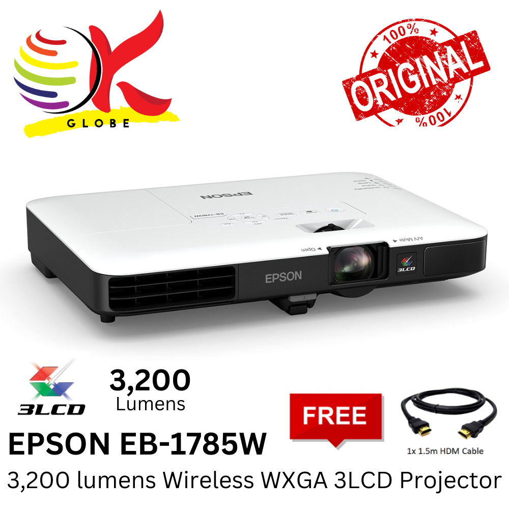 EPSON EB-1785W 3,200 LUMENS WIRELESS WXGA 3LCD ULTRA-THIN PROJECTOR, CONTRAST RATIO: 10,000:1 ...