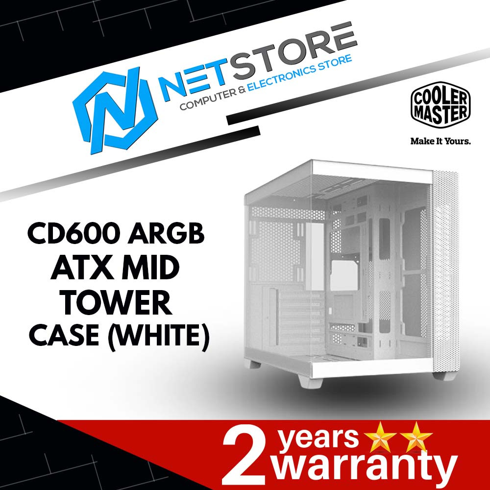 COOLER MASTER CD600 ARGB ATX MID TOWER CASE (WHITE) - CD600-WHNN-S00 ...