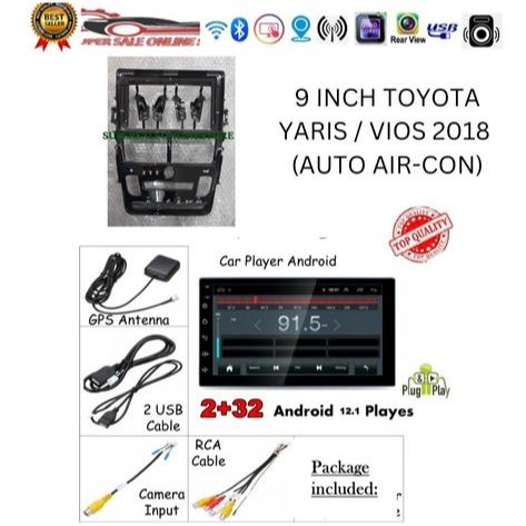 Toyota Vios / Yaris 2018 android player 9" IPS Screen PLUG N PLAY with ...
