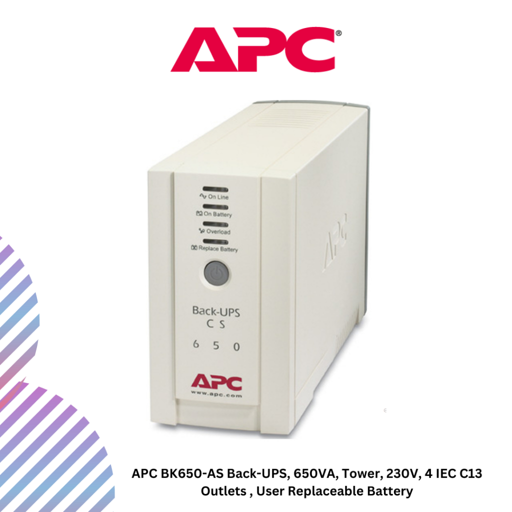 APC BK650-AS Back-UPS, 650VA, Tower, 230V, 4 IEC C13 Outlets , User Replaceable Battery | Shopee ...