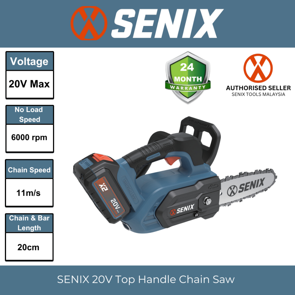 SENIX BRUSHLESS TOP HANDLE CHAIN SAW 20V - Cordless Electric Chainsaw ...