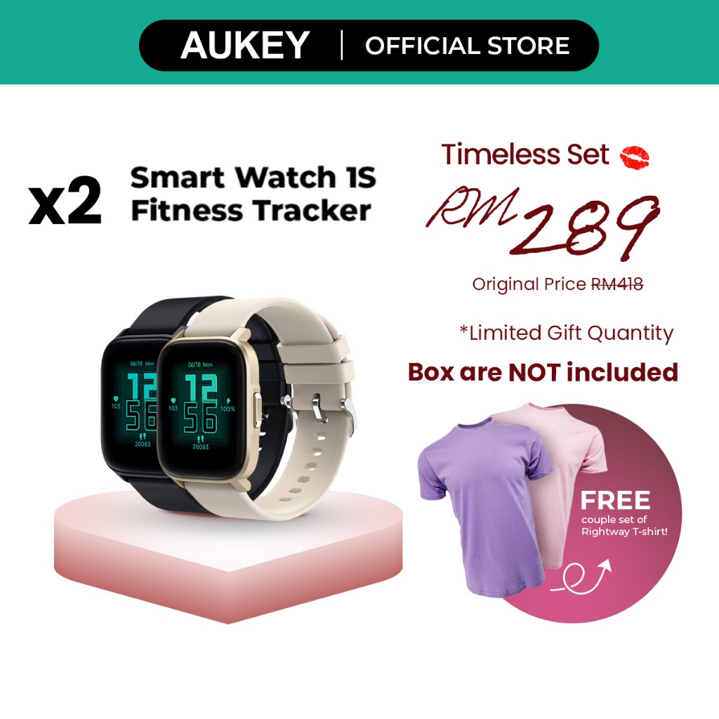 Aukey Valentine's Smartwatch Couple Gift Set, Fitness Tracker 30 sports ...