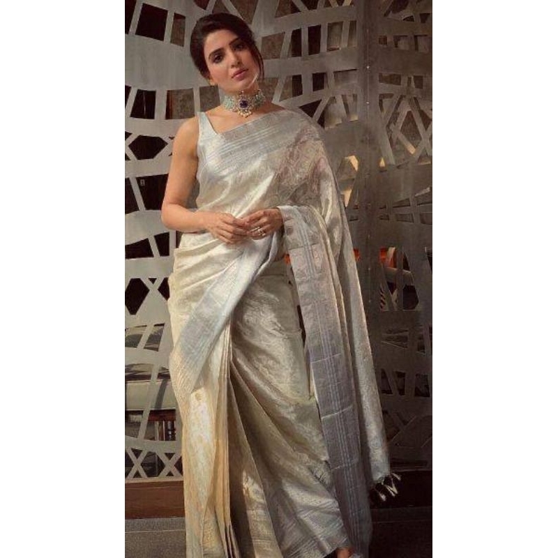 Samantha inspired silver designer Saree | Shopee Malaysia