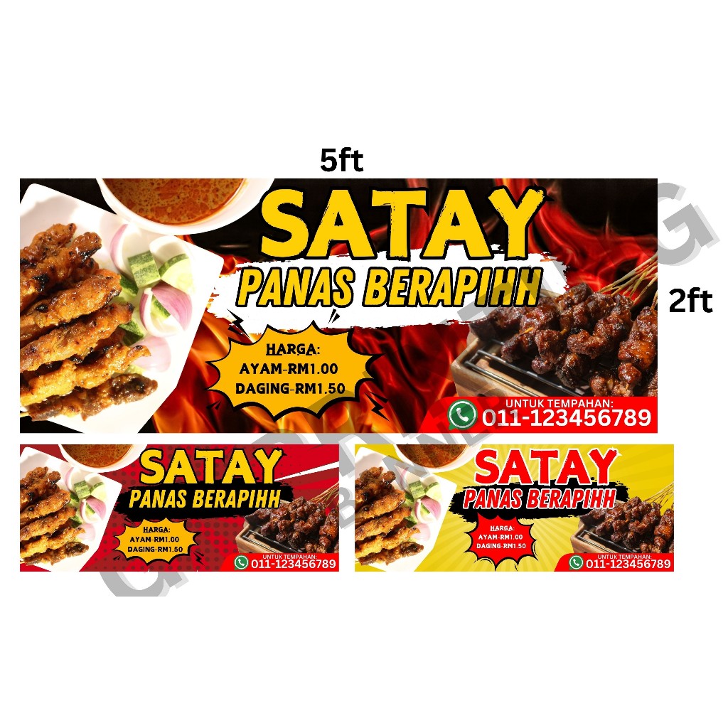 SATAY CUSTOM SIZE Banner Bazaar Ramadhan 2ft x 5ft Free 4 Lubang ...