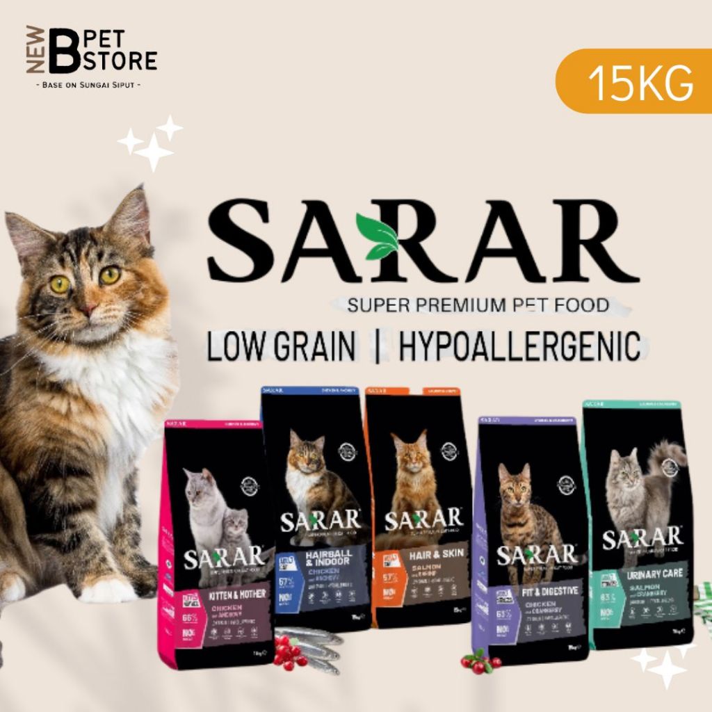 SARAR Super Premium (15kg Original Pack) Cat Dry Food Kibbles Makanan ...