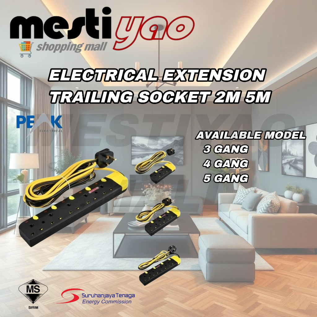 2/3m 3-5 Gang Electrical Extension Trailing Socket/Soket Sambungan ...