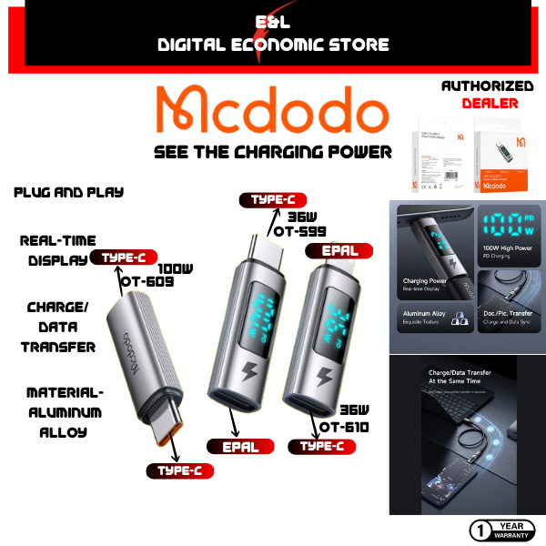 【1Yr Warranty】 MCDODO Digital Display USB-C L PD 240W 100W 60W 36W Connector OT 6090 5990 6100 ...