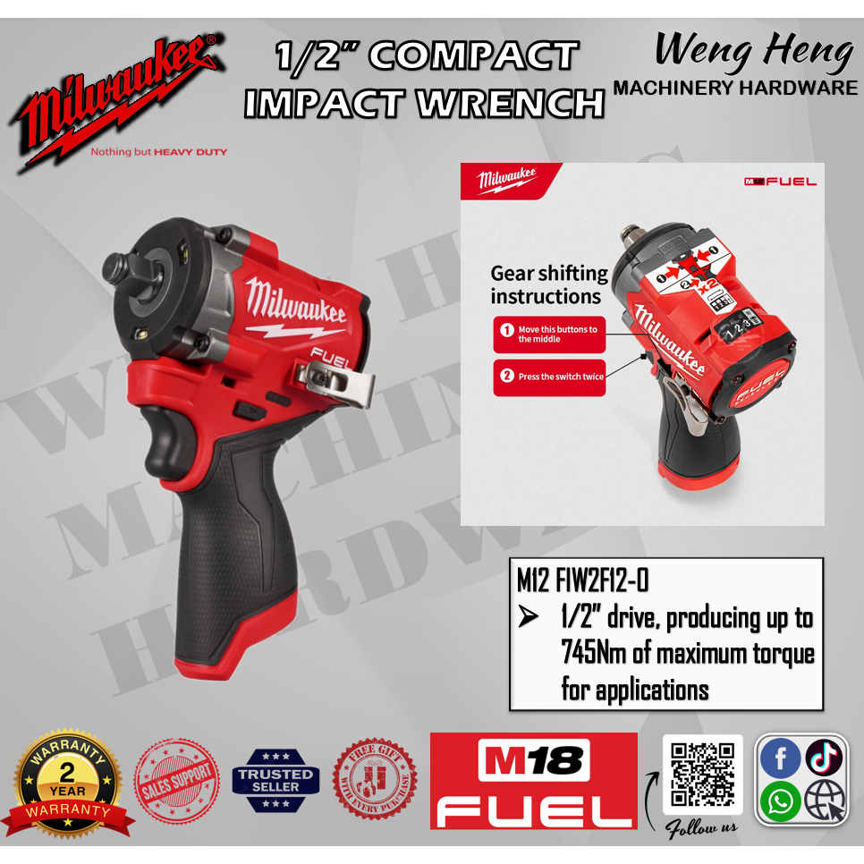 MILWAUKEE M12 FUEL 1/2” Compact Impact Wrench with Friction Ring - M12 ...