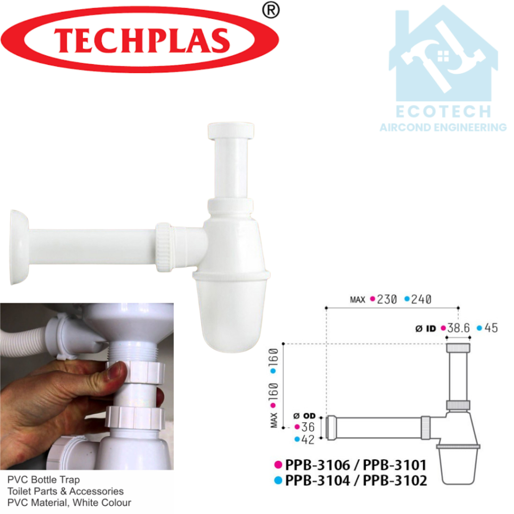 TECHPLAS Plastic Bottle Trap 40mm (1-1/2") & 32mm (1-1/4") | Shopee ...