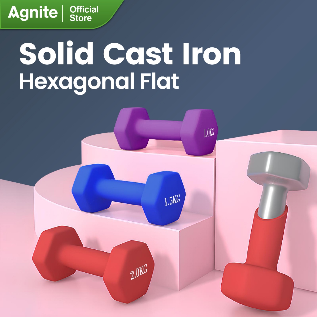 Agnite Berat tangan Dipped Dumbbell 1KG/1.5KG/2KG Pure Iron Fixed ...