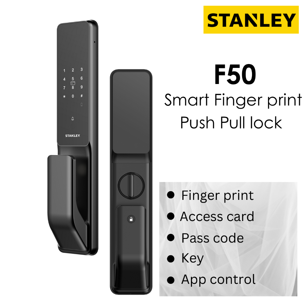 F50 STANLEY SMART Fingerprint Push Pull Door Lock Rechargeable Battery ...