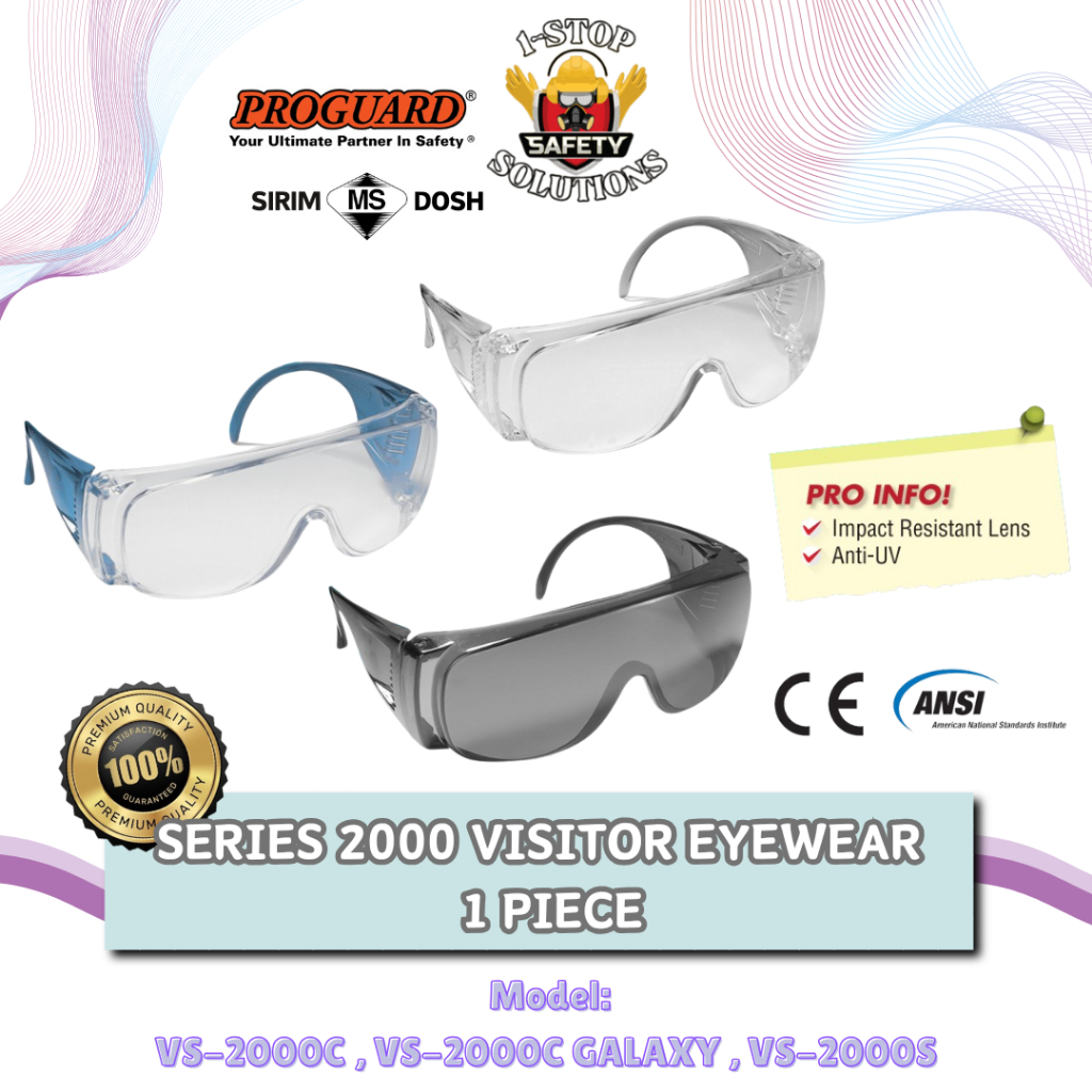 1 Piece Proguard Series 2000 Impact Resistant UV Clear Smoke Lens Visitor Safety Eyewear Goggle ...