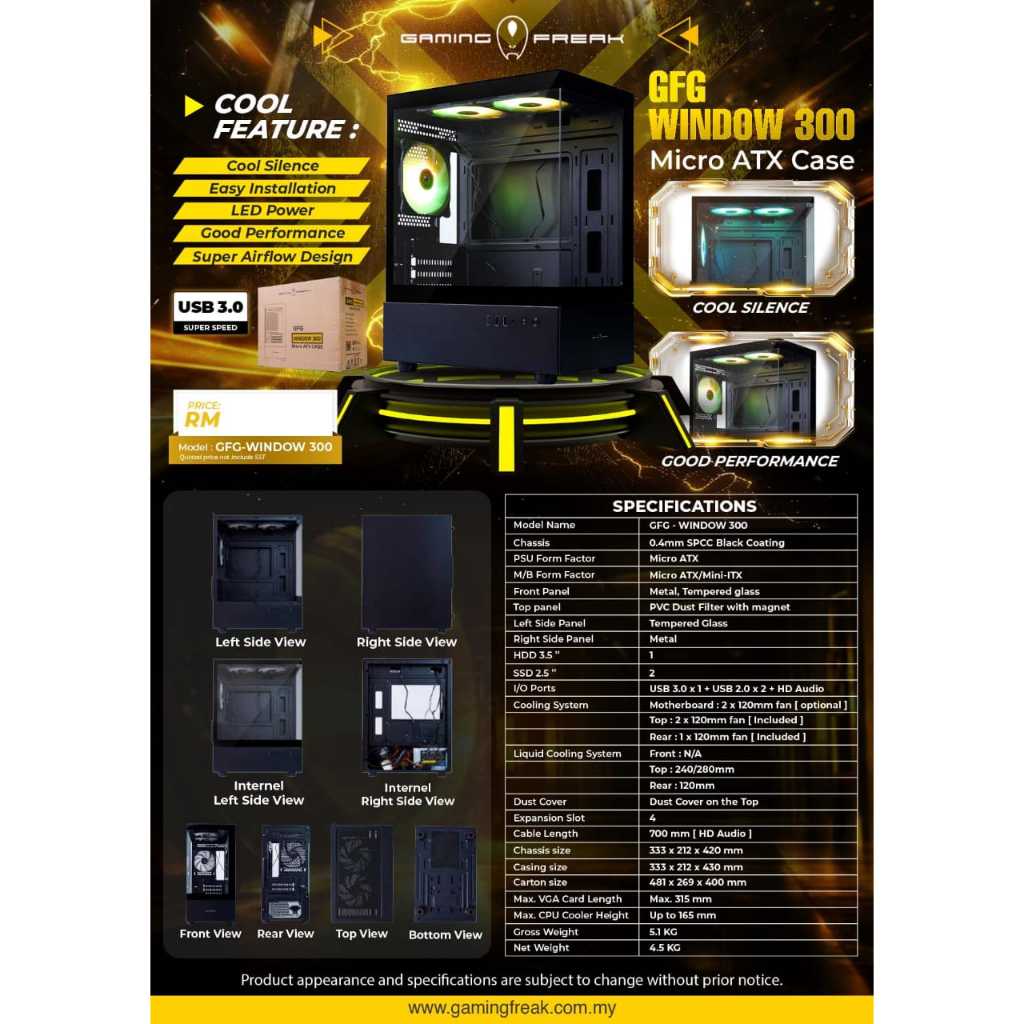 GAMING FREAK GFG-WINDOW 300 MICRO ATX CASE WITH FAN | Shopee Malaysia