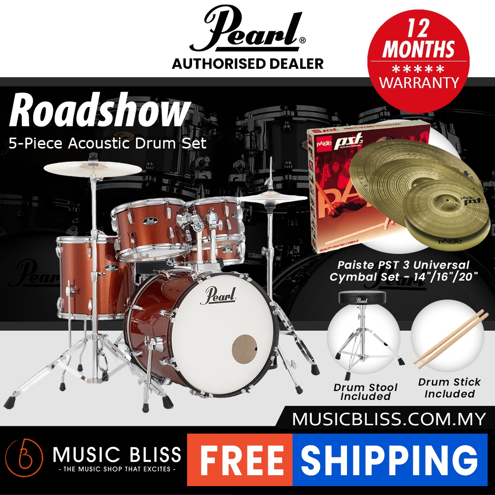 Pearl Roadshow 5-piece Drum Set with Drumstick and Throne - 22" Kick - Burnt Orange Sparkle ...
