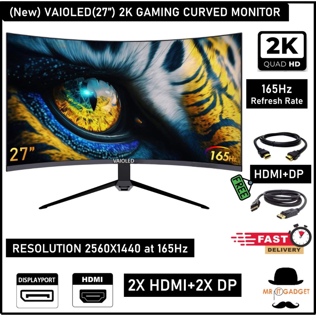 (NEW)VAIOLED 27inch Curved Gaming Monitor 165hz (2560X1440) PS4/PS5 ...