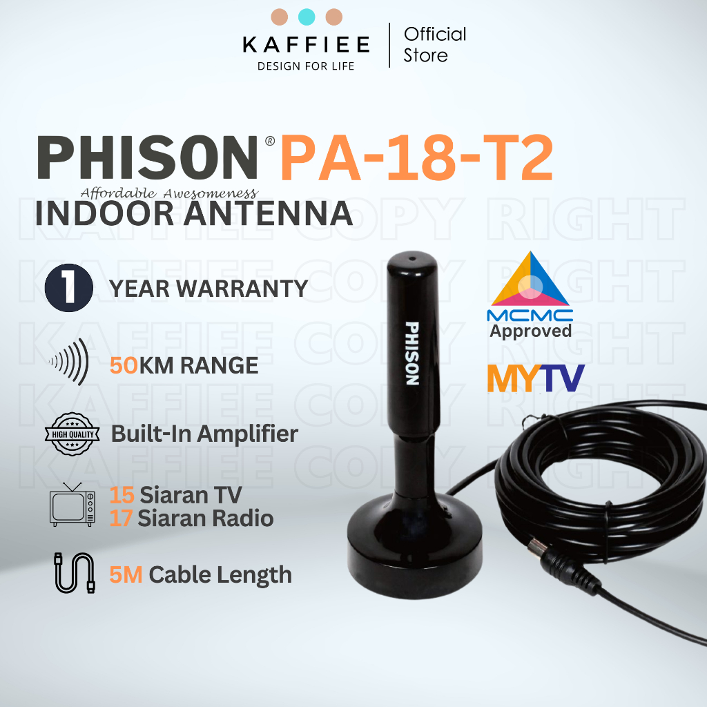 KAFFIEE Phison Antena (5M) PA-18 Indoor Antena MYTV Antena HDTV Digital ...