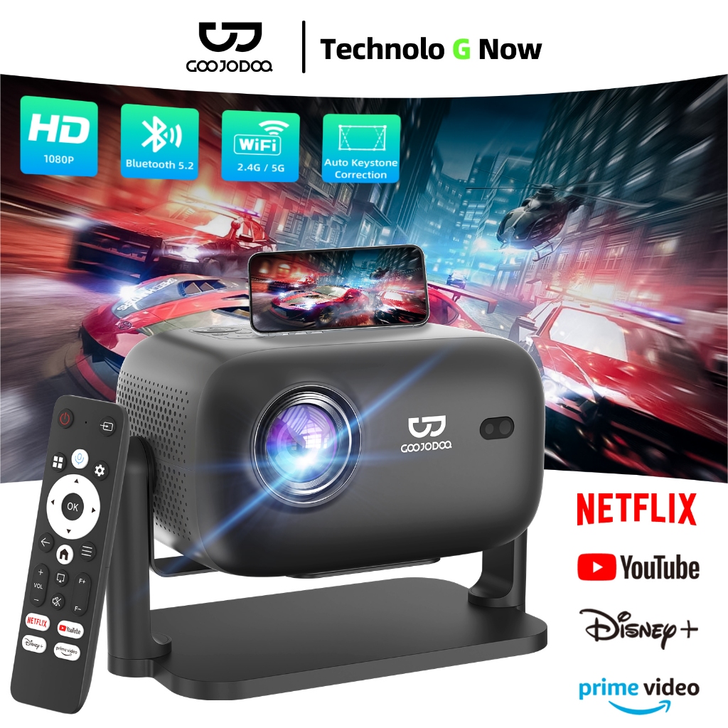 GOOJODOQ 1080P Sealed Optical Machine Smart Projector With Stand ...