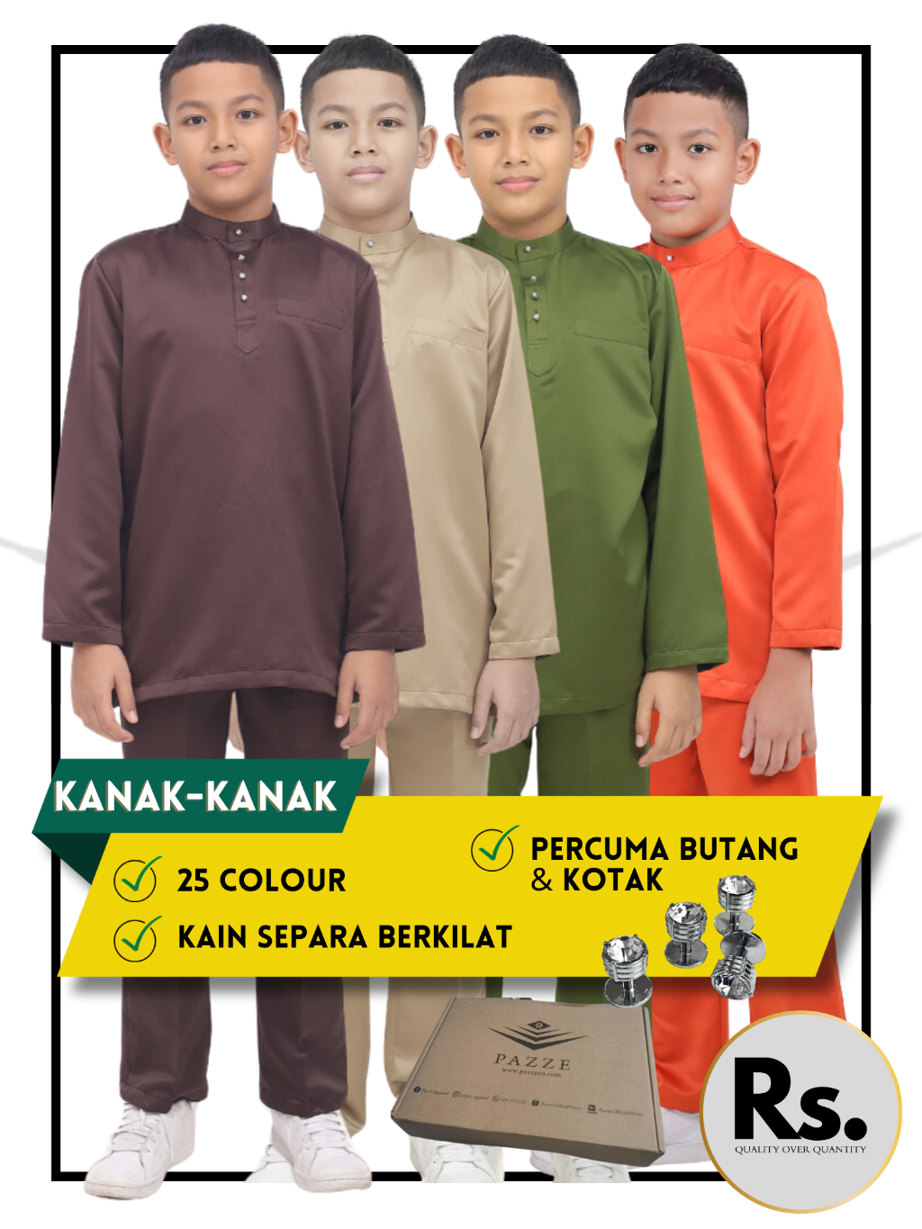 [KANAK-KANAK] Baju Melayu Slim Fit Kanak-Kanak / Budak Oren Bata, Olive Green, Hazel Brown ...