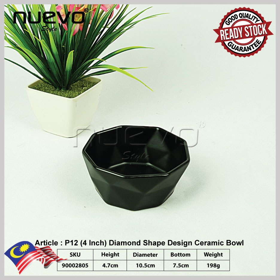 NUEVO 4 Inch Black Ceramic Diamond Bowl 黑色陶瓷彩色钻石碗 Mangkuk Diamond ...