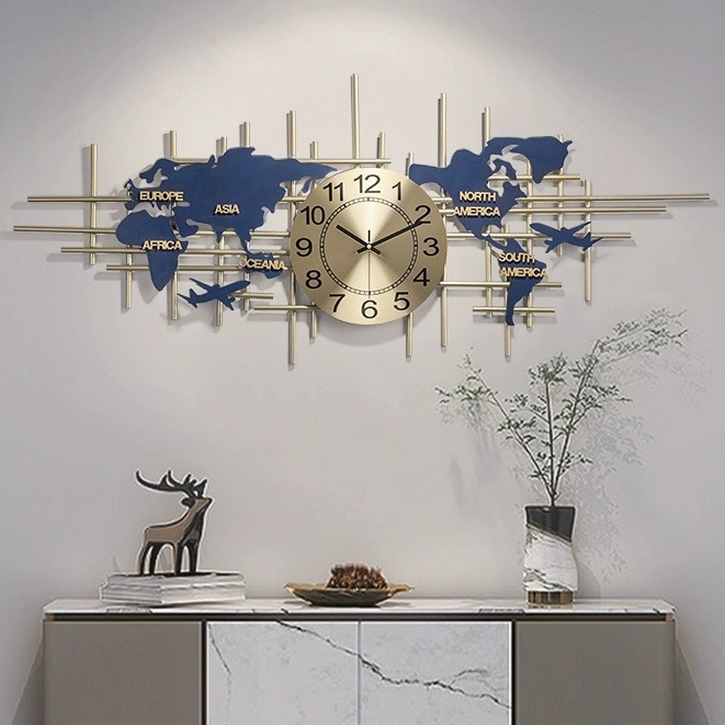 [READY STOCK] Jam Dinding Peta Dunia Moden - Hiasan Dinding Iron Metal ...