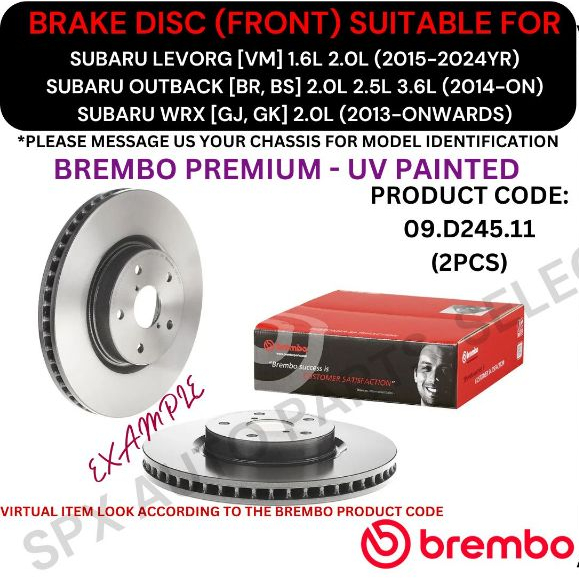 BREMBO GENUINE DISC BRAKE ROTOR (FRONT) FOR SUBARU LEVORG [VM] '15-24YR ...