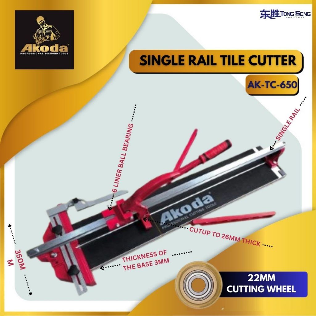 AKODA SINGLE RAIL TILE CUTTER 22MM CUTTING WHEEL AK-TC-650 2 YEAR ...