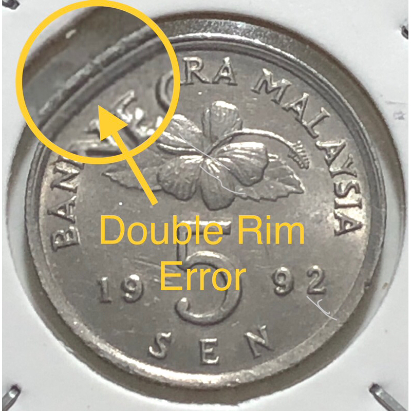 ( Syiling ) 5 Sen 1992 ( Double Rim Error ) Malaysia Bunga Raya ...