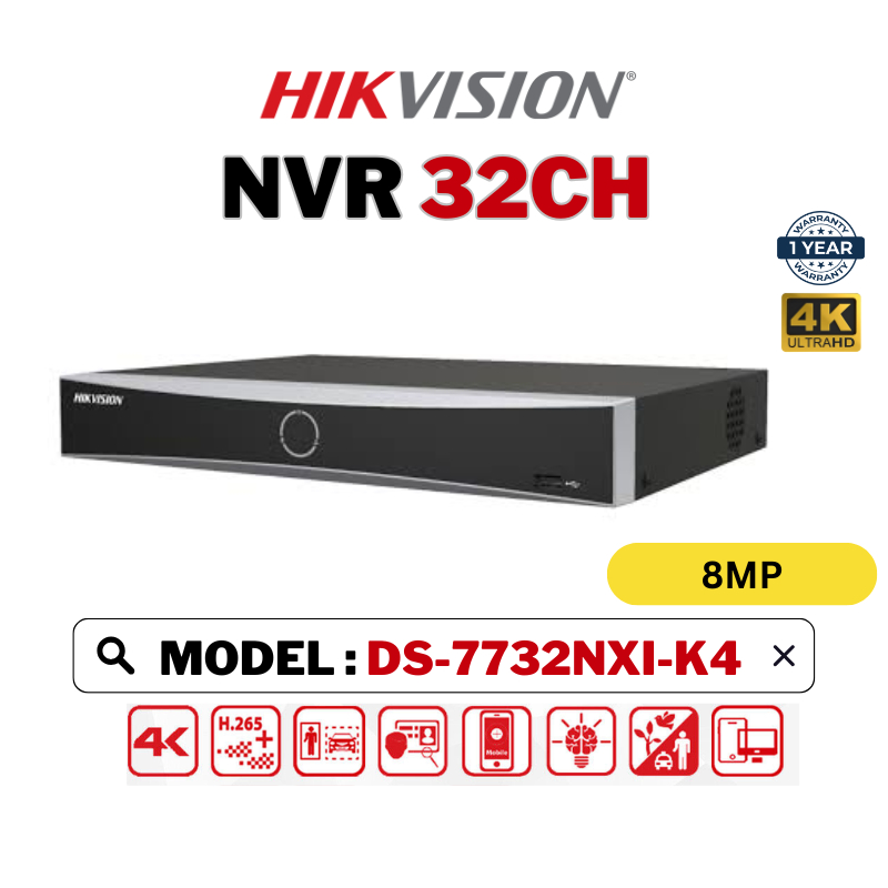 HIKVISION CCTV (World No. 1) NVR 32CH 8MP 4K Plug And Play Network ...
