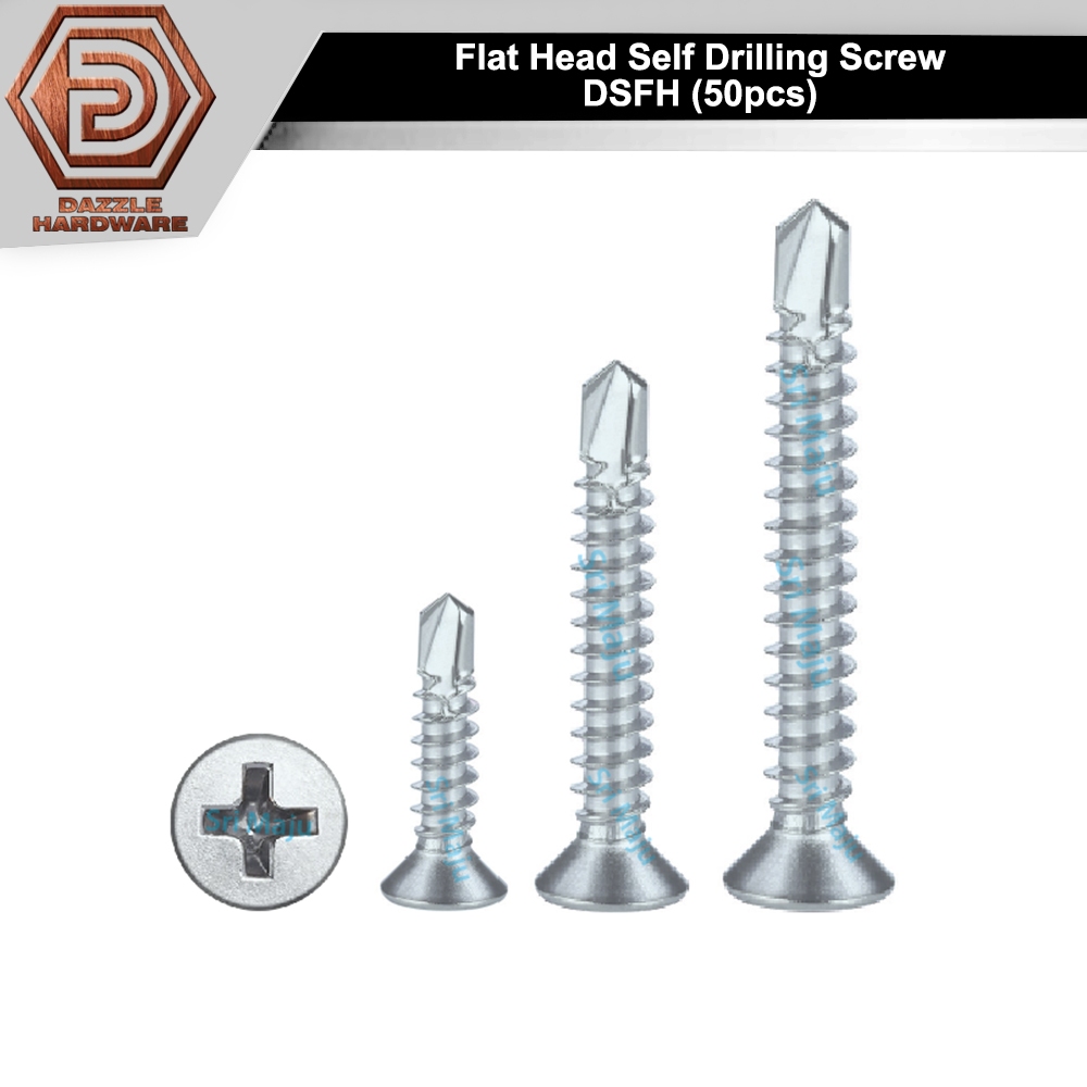 [ 1 unit = 50pcs ] Self drilling screw flat head screw DSFH skru tebuk ...