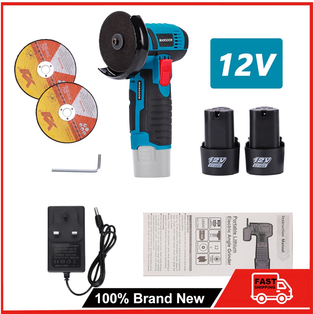 MANSOON⚡Mini Angle Grinder 12V 3" Cordless Mesin Gerinda Tangan Battery ...