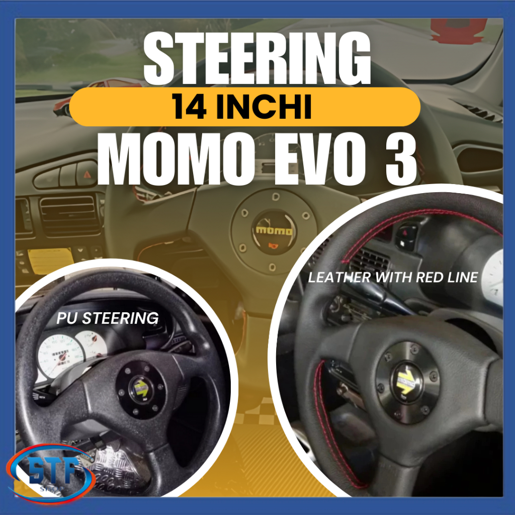 Steering Momo Evo 3 Steering Wheel 14 inch (350MM) Leather With Red ...