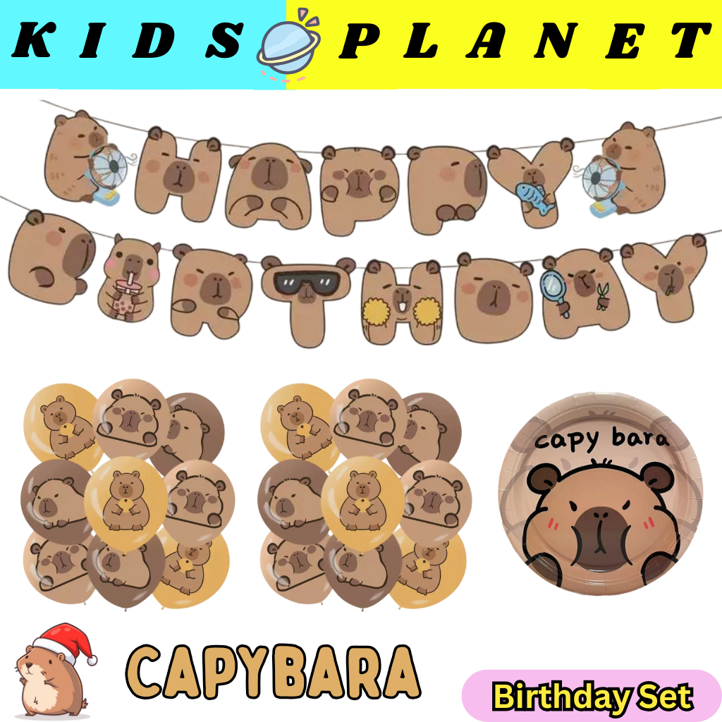 Birthday Set | Capybara theme party hat deco set balloon paper plate ...