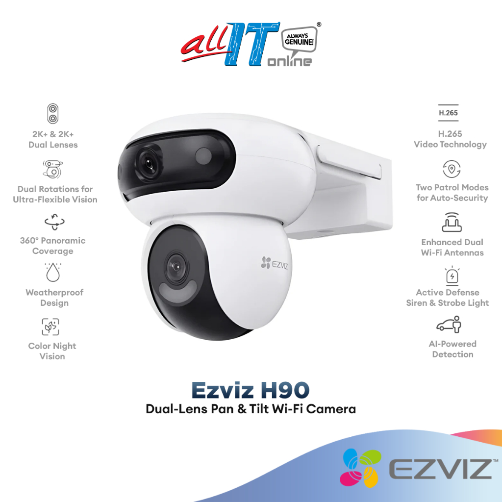 Ezviz H90 Smart Home 4MP+4MP 2K+ Dual-Lens Pan/Tilt Outdoor Security ...