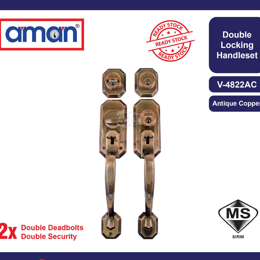 AMAN Double Deadbolt Double Locking Entrance Handleset Main Door Lock ...