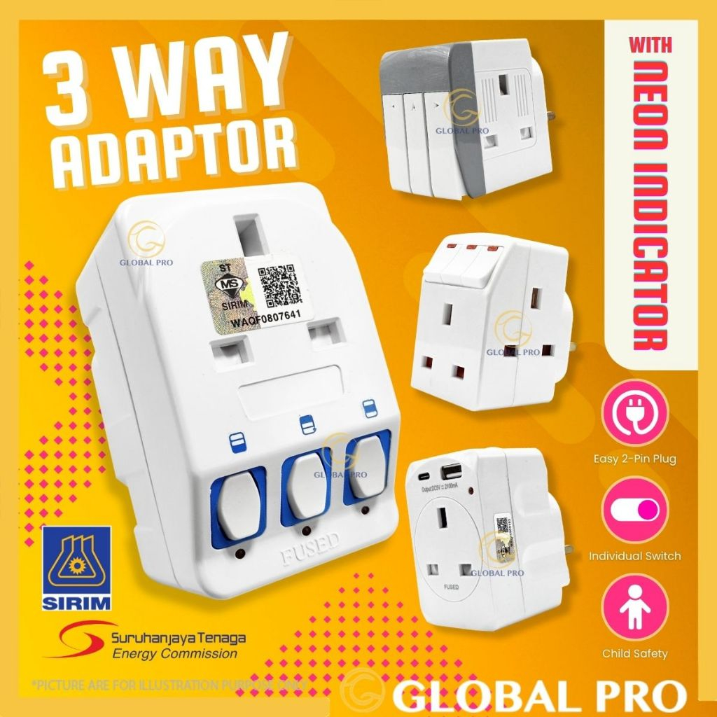 SIRIM 3 Way Adapter Extension Plug Multi Adapter Socket Plug 插头 ...