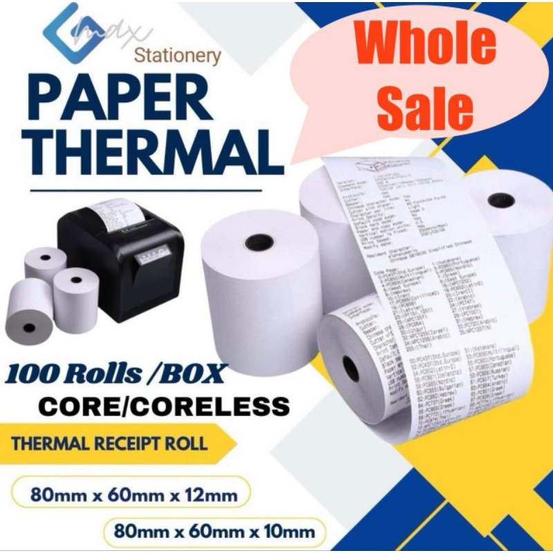 80mm x 60mm Thermal Roll & Receipt Paper Roll Cash Register Receipt ...