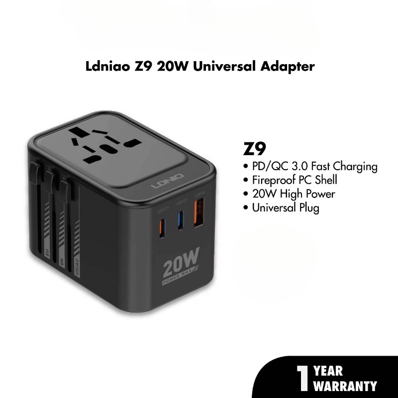 LDNIO Z9 20W Universal Adapter GAN Outlets Power Strip Travel Adapter ...