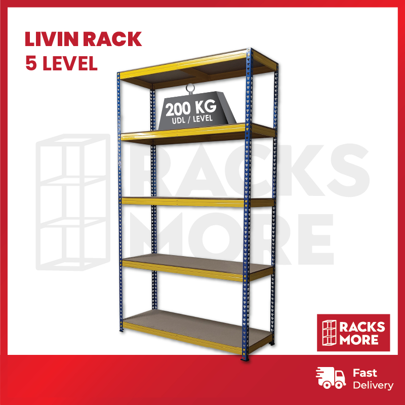 RACKSMORE Livin Rack Blue&Yellow Boltless Rack 5 Levels Shelf Rack ...