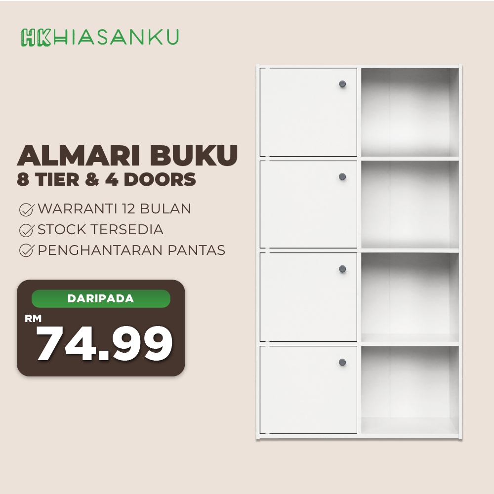 HK 8 Tier Bookshelf with 4 Doors Almari Budak Rak Buku Bertutup Rak ...