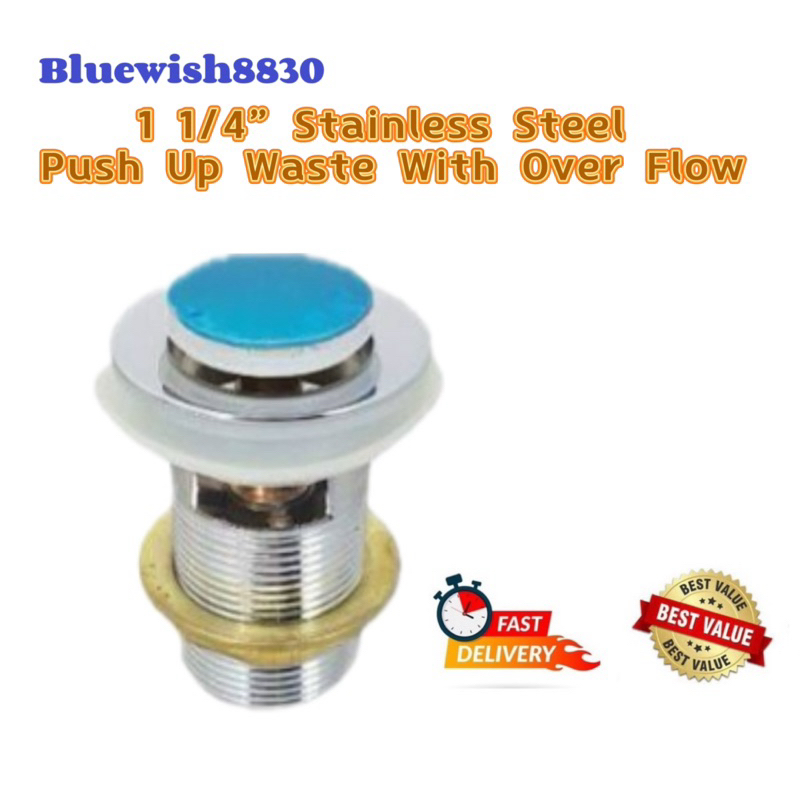 Stainless Steel 60mm Pop Up Spring Bathroom Push Up Button Basin Sink ...