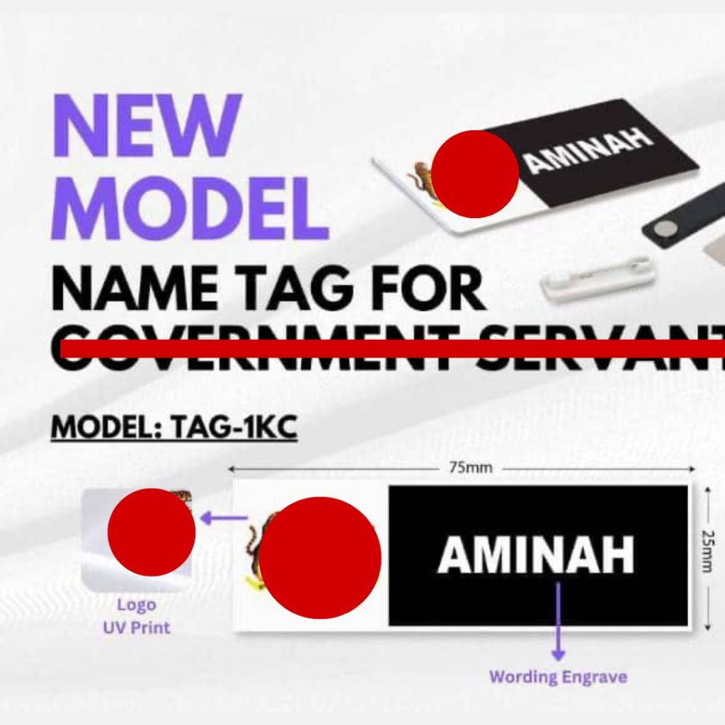 Nametag Terkini Penjawat Awam - Logo Jata/ Name tag Epoxy Engrave 2025 ...