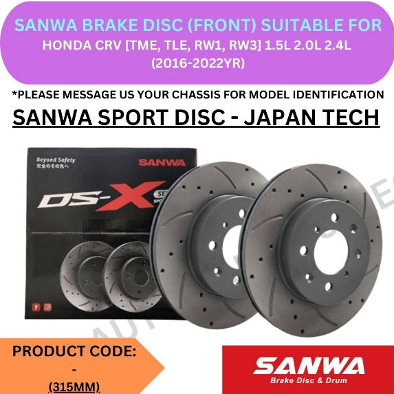 SANWA SPORT (DS-X) GENUINE DISC BRAKE ROTOR (FRONT) FOR HONDA CRV [TME, TLE, RW1, RW3] 1.5L 2.0L ...