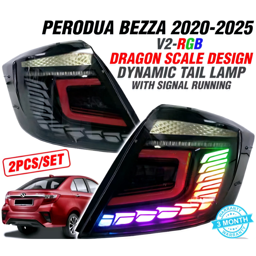 Perodua Bezza 2016-2025 Dragon Scale V2 RGB Tail Lamp with Running ...
