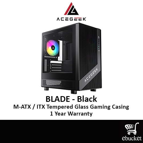 ACEGEEK BLADE Micro ATX / ITX Tempered Glass Transparent BLACK Gaming ...