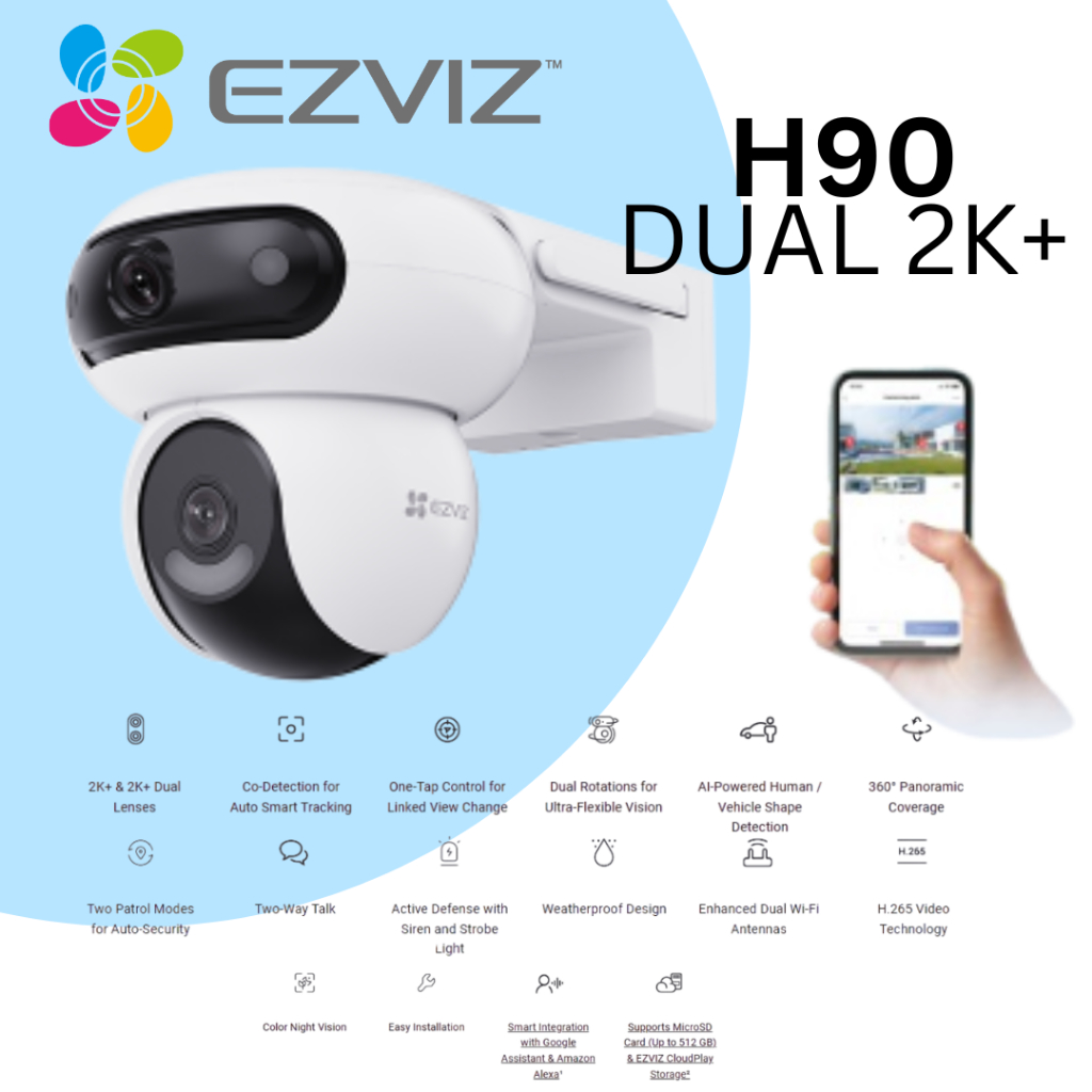 HIKVISION EZVIZ CCTV (Top Global Brand) H90 Smart Wireless WiFi Camera ...
