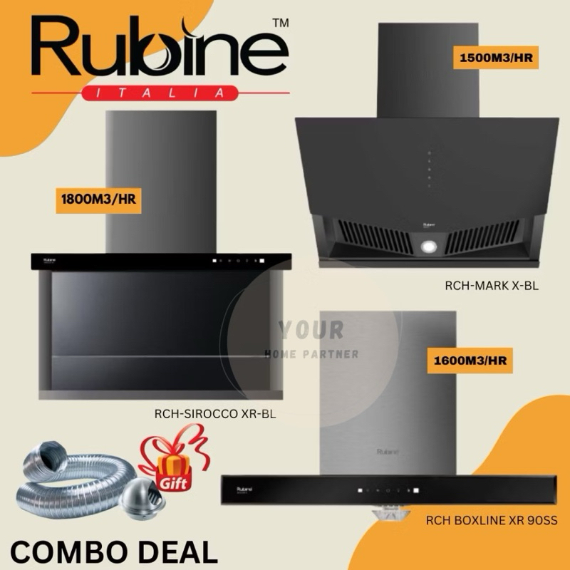 Rubine Designer Cooker Hood + Rubine Built In Gas Hob Set Rubine ...