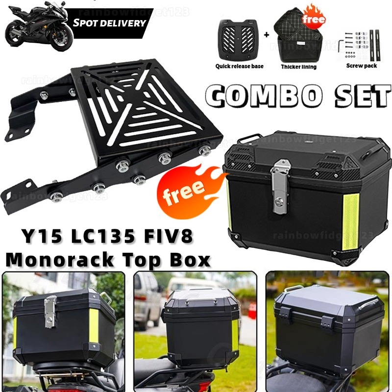 🔥COMBO SET🔥Adjustable Y15/LC135 FIV8 Foldable Heavy Duty Top box Givi Box Rack Monorack Lipat ...