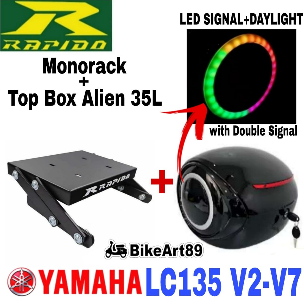 Rapido Monorack Yamaha LC135 V2-V7 Combo Set with Top Box Alien ABS ...