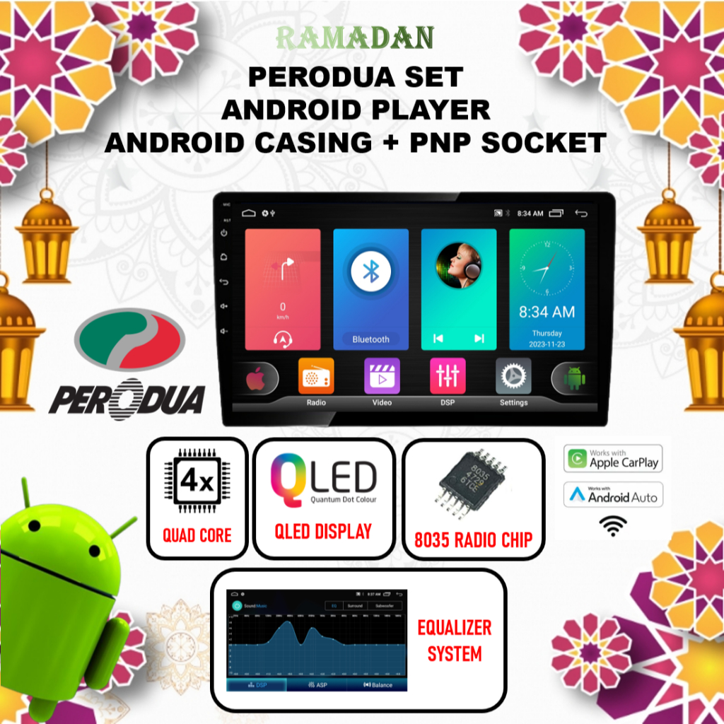 Car Android Player 8163 2GB+32GB QLED Carplay 8035 Full Set For Perodua ...